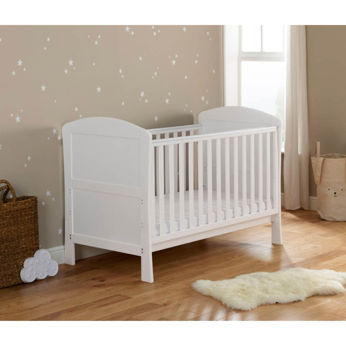 Babymore Aston Drop Side Cot Bed - White | Simply Baby